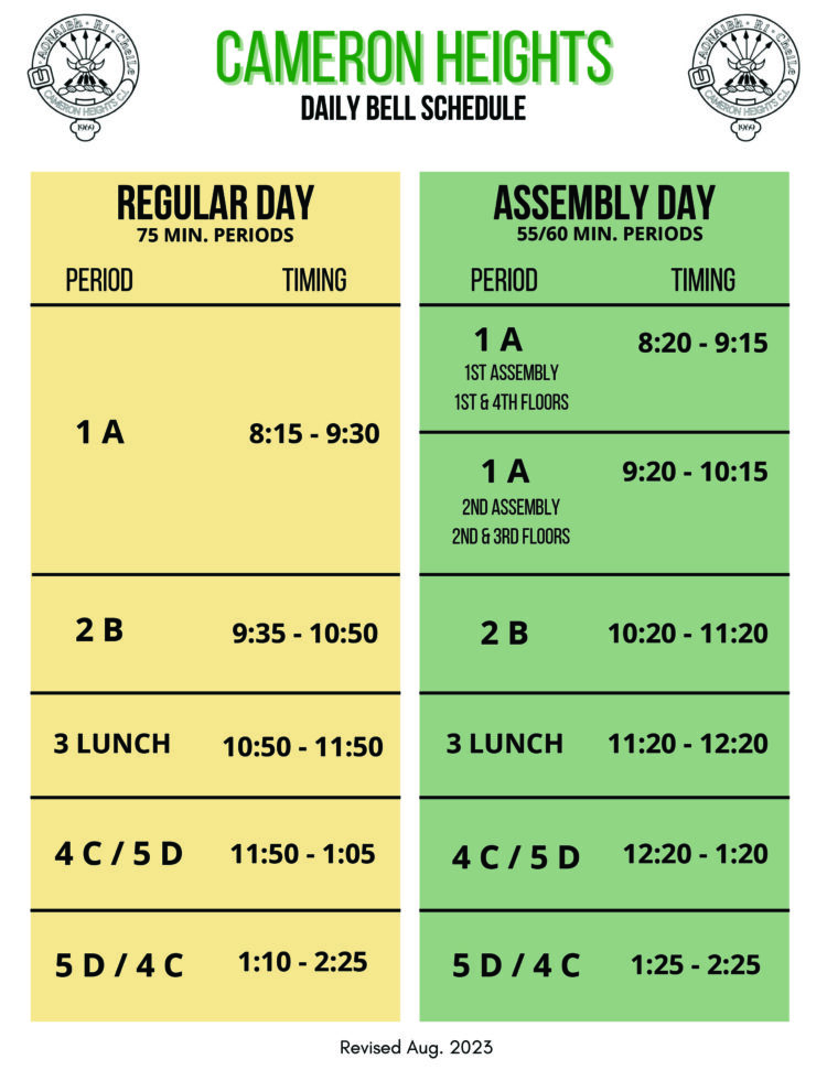 Bell Times (Cameron Heights Collegiate Institute)